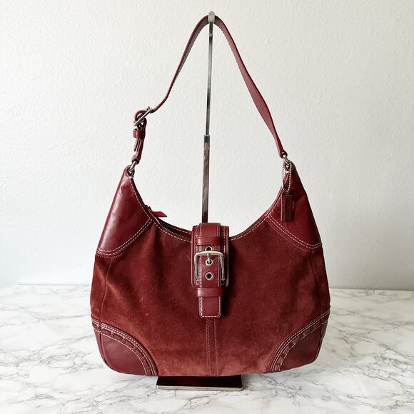 Coach | Bags | Coach Hamptons Burnt Red Suede Leather Shoulder Bag ...